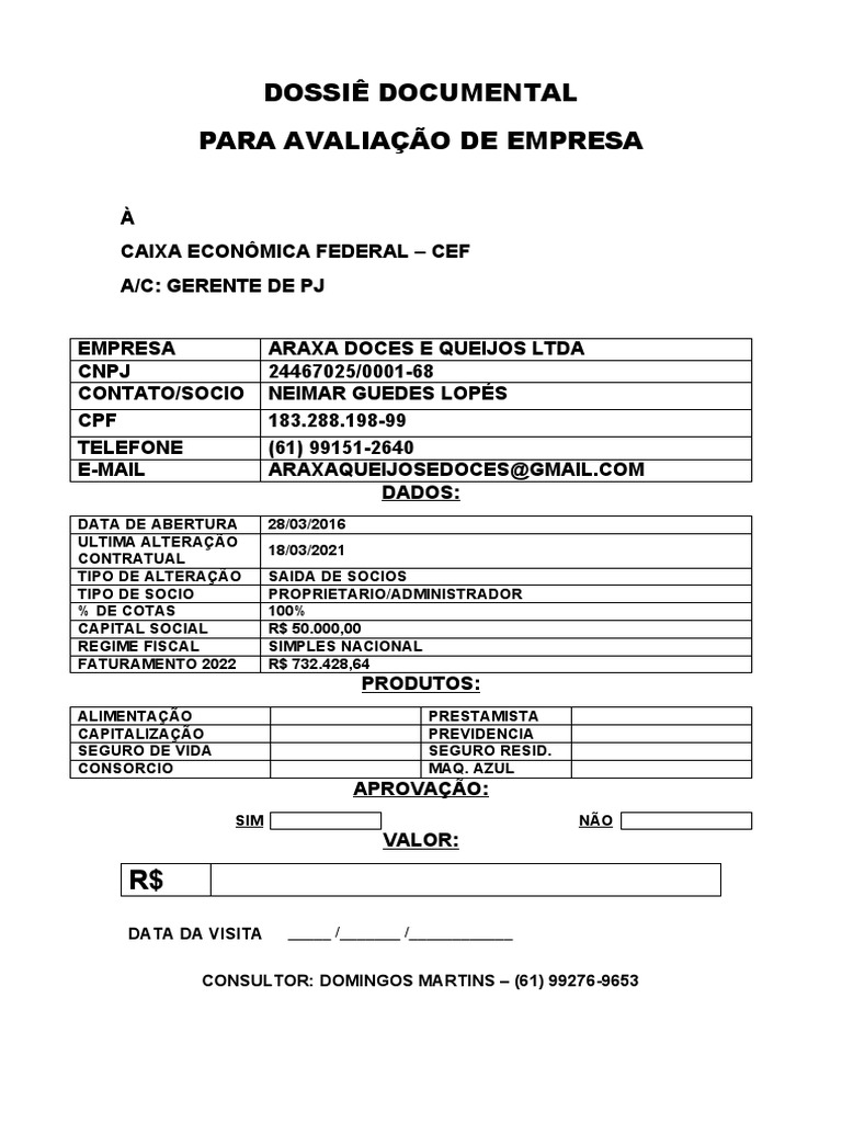 Capa de Processo Empresa Áraxa Queijos - Caixa Economica - Guilhrme | PDF