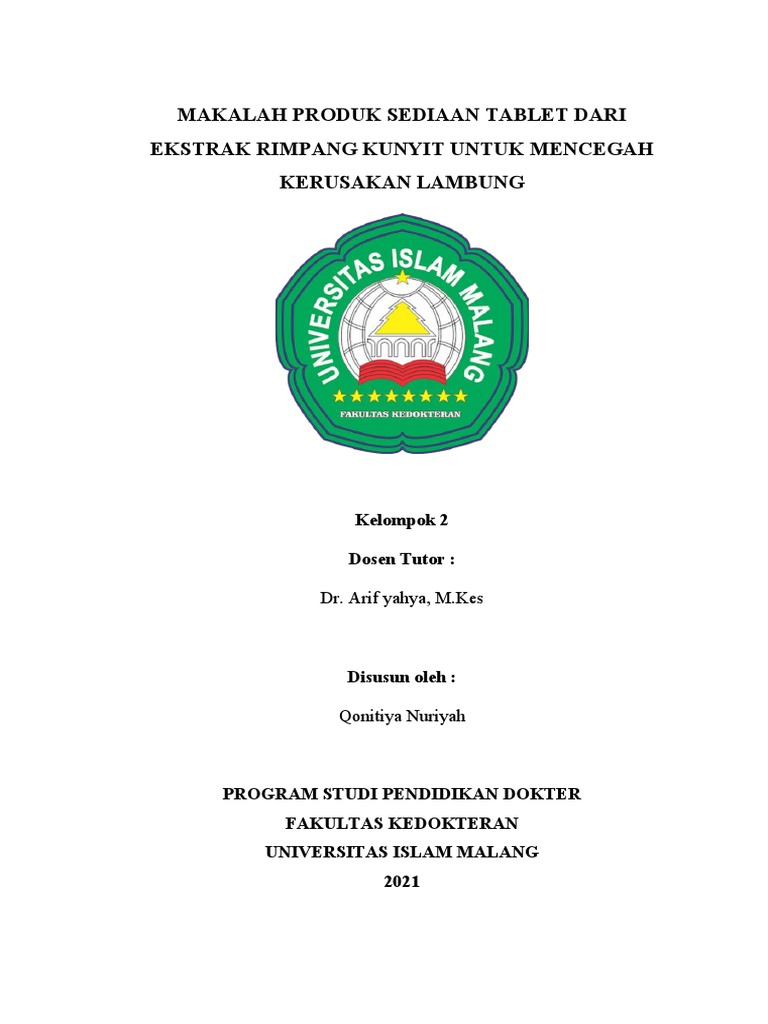 Makalah Produk Sediaan Tablet Dari Ekstrak Rimpang Kunyit Untuk ...