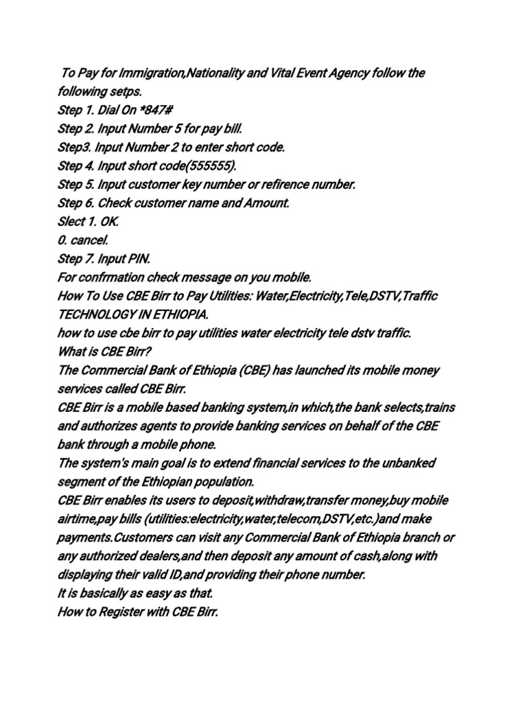 CBE Birr Payment Guide for Utilities | PDF | Ethiopia | Horn Of Africa