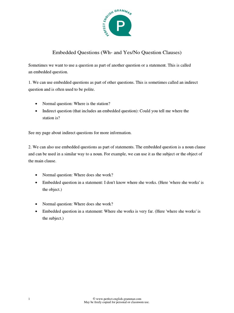 Embedded Questions | PDF | Question | Clause