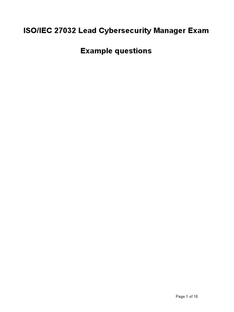 ISO IEC 27032 Lead Cybersecurity Manager Exam | PDF | Security ... ISO IEC 27032 Lead Cybersecurity Manager Exam | PDF | Security ...
