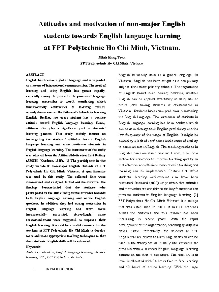 HANGTM6 - Students' Motivation in Learning English at FPT Polytechnic | PDF | Motivational ...