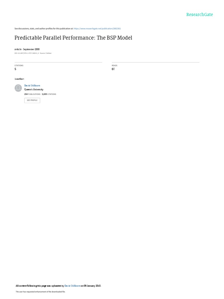 Predictable Parallel Performance The Bsp Model Pdf Parallel Computing Computing
