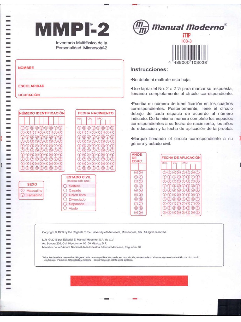Cuadernillo MMPI-2 | PDF