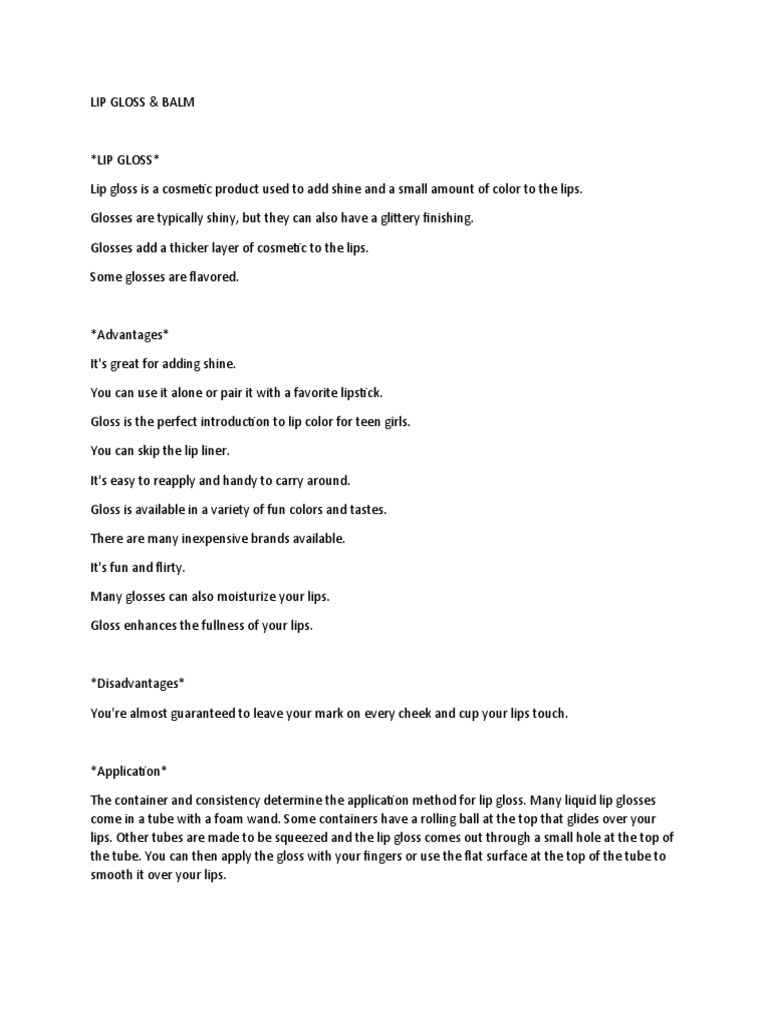 Lip Gloss & Balm | PDF | Chocolate | Lip