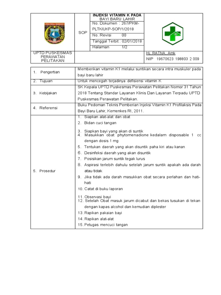 PDF 10sop Pemberian Vit K | PDF