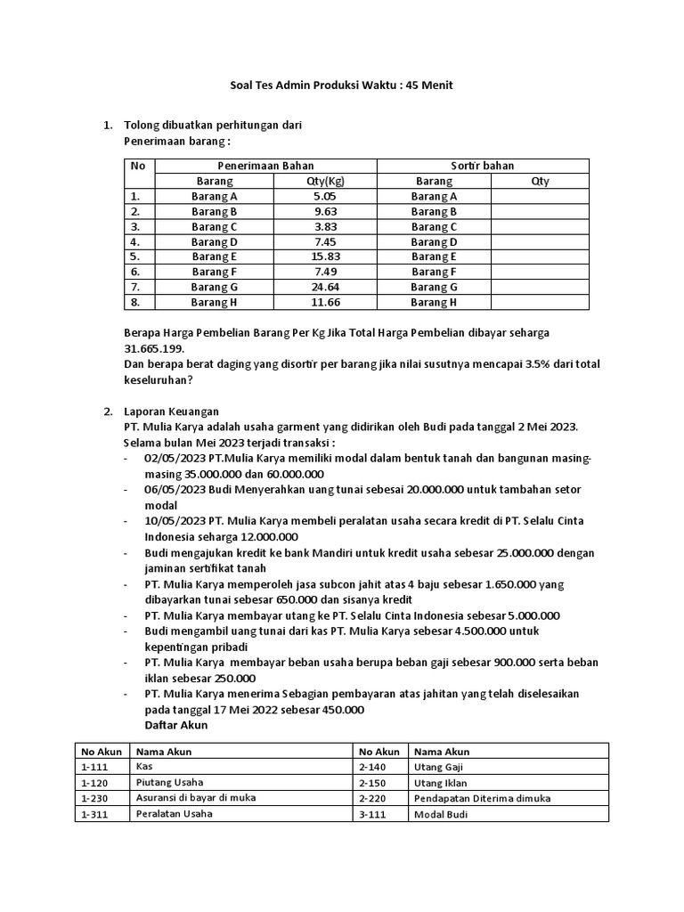 Soal Tes Admin Produksi Pdf