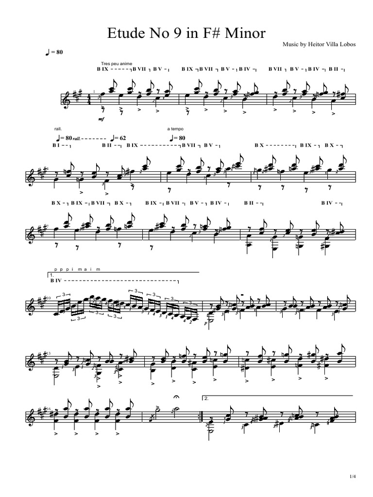 Etude No 9 in F Sharp Minor by Heitor Villa Lobos | PDF | Musical Forms ...