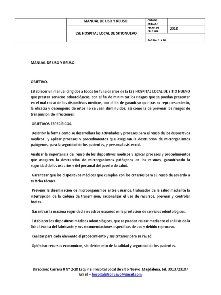 Manual de Uso y Reúso de Hospital | PDF | Hospital | Esterilización (Microbiología)