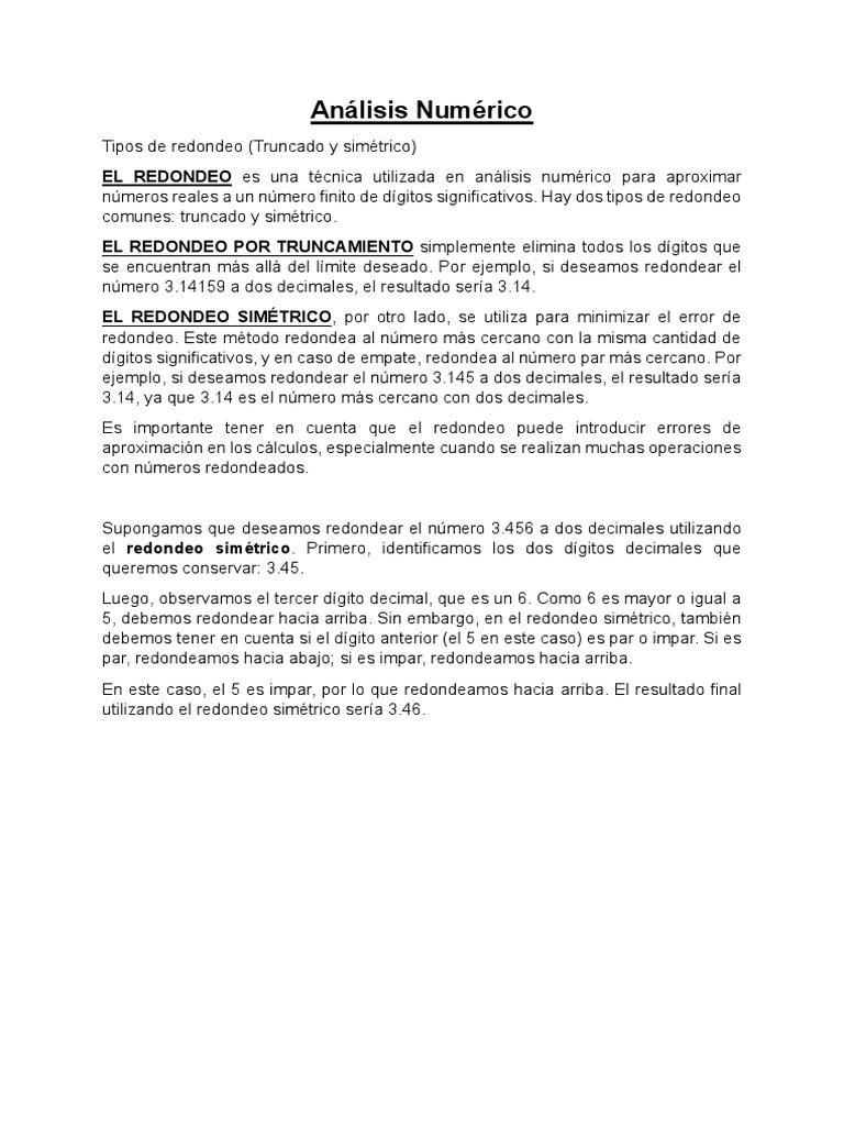 Tipos de Redondeo: Truncado y Simétrico | PDF | Análisis numérico ...