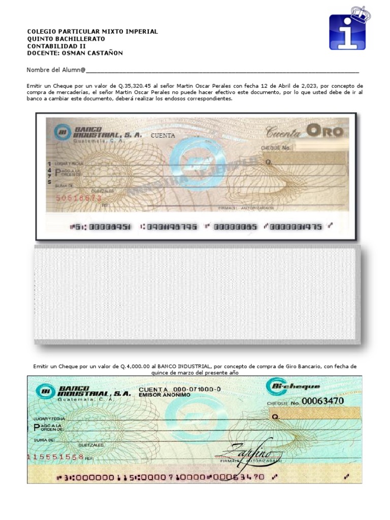 Ejercicio 07 | PDF | Cheque | Pagaré