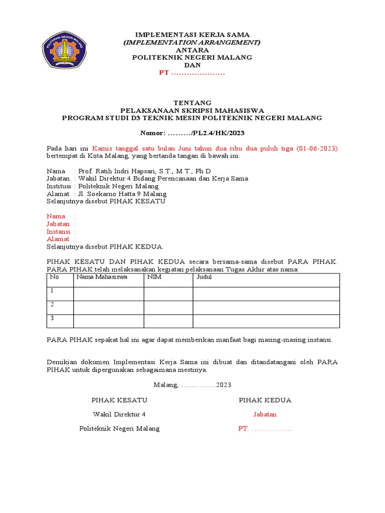 Template Form Ia (Implemantation Agreement) D3 TM | PDF