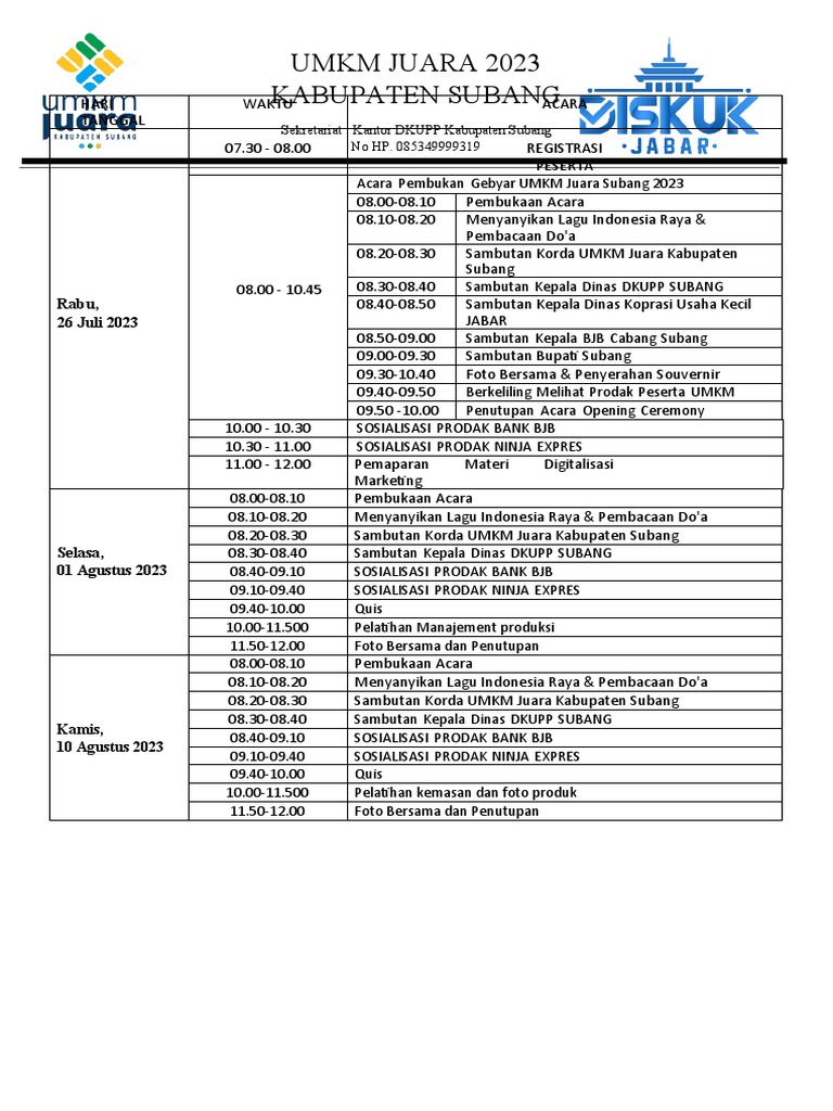 Acara UMKM Juara Subang 2023 | PDF