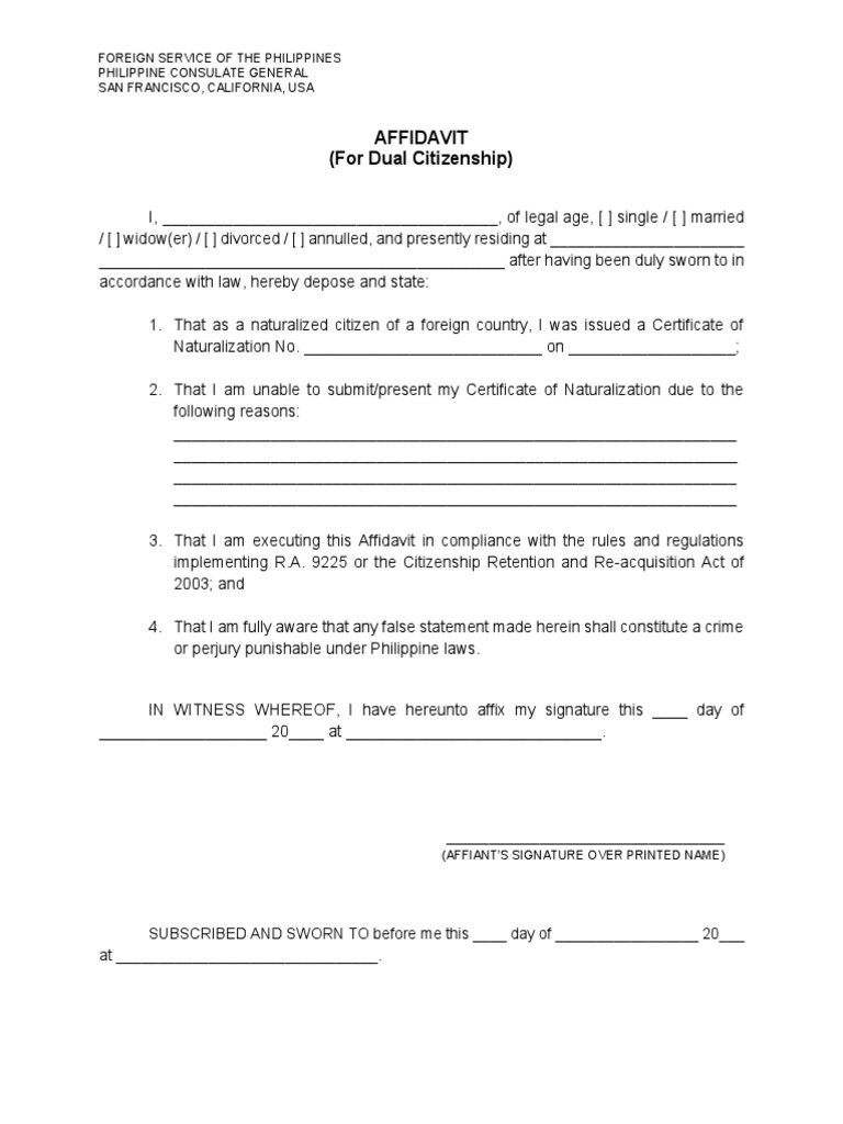 Dual Citizenship Affidavit Guide | PDF | Finance & Money Management ...
