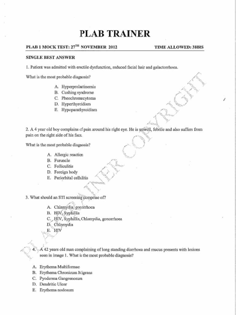Plab 1 Mock 27 Nov Pdf