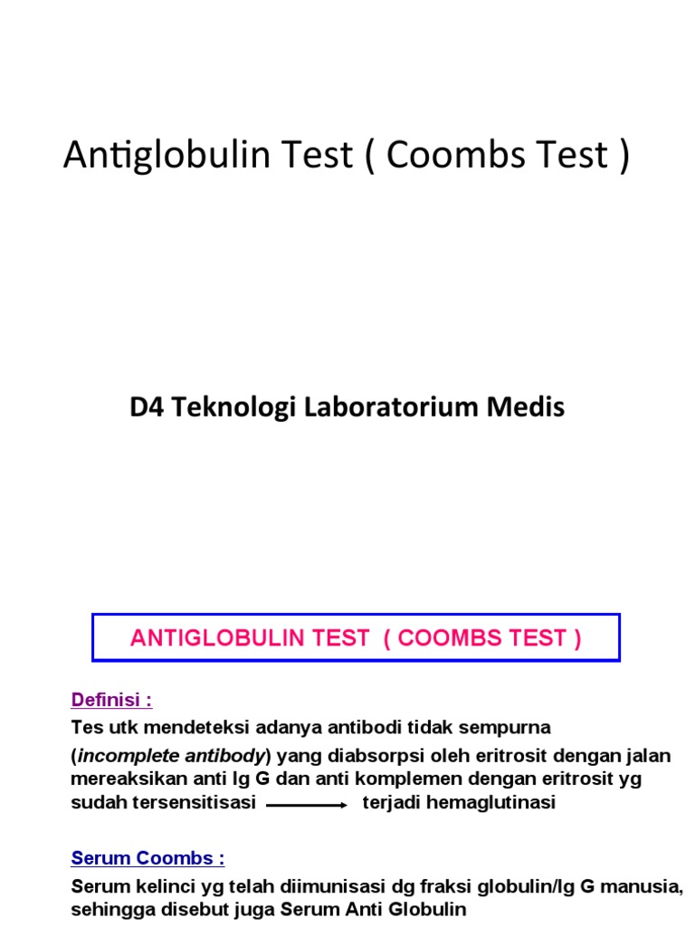 Tes Antiglobulin: Coombs Test dan Indikasinya | PDF