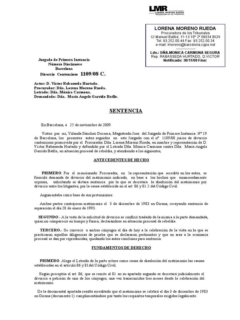 SENTENCIA | PDF | Divorcio | Sentencia (ley) SENTENCIA | PDF | Divorcio | Sentencia (ley)