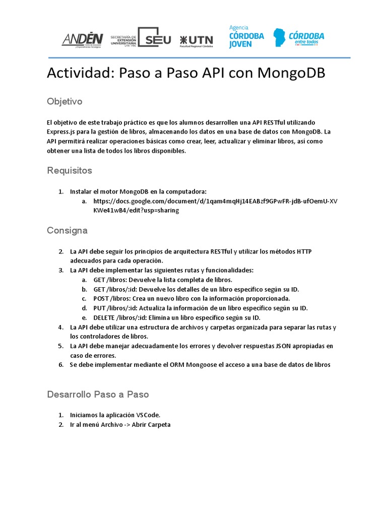 Actividad - Paso A Paso API Con MongoDB | PDF | Transferencia de estado representacional | Redes ...
