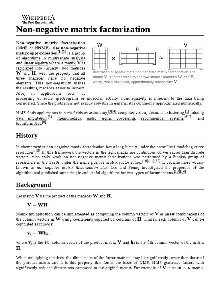 Non Negative Matrix Factorization Pdf Principal Component Analysis Applied Mathematics