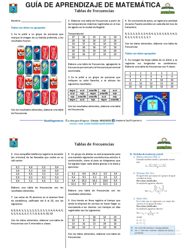 Tablas de Frecuencias Ejercicios Propuestos PDF | PDF