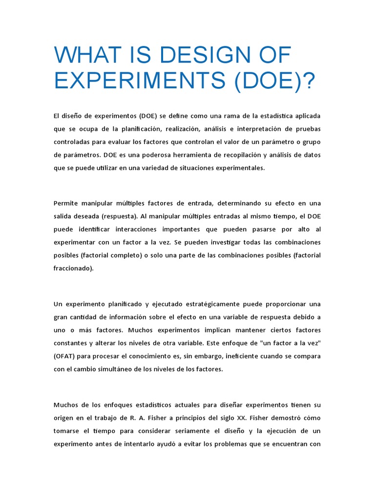 Introducción al Diseño de Experimentos (DOE) | PDF | Experimentar ...