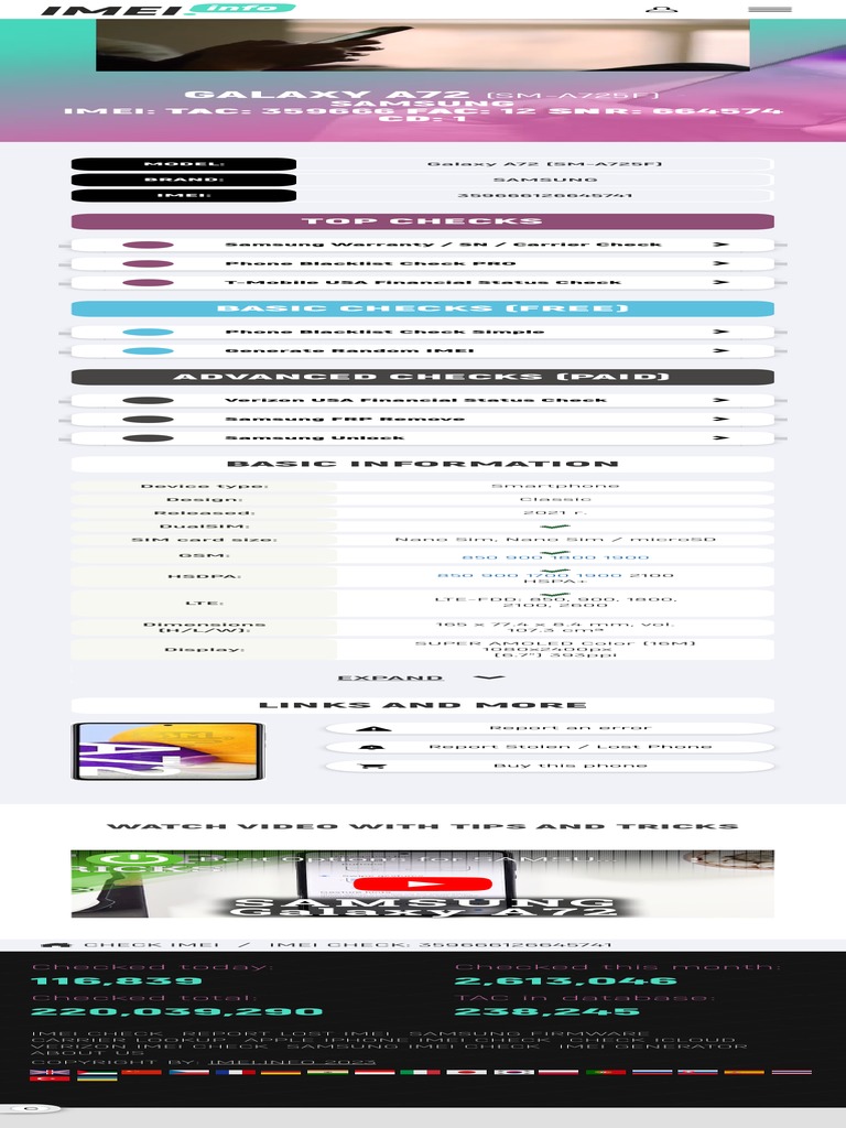 IMEI Details 359666126645741 - IMEI - Info | PDF | Mobile Phones | Consumer Electronics