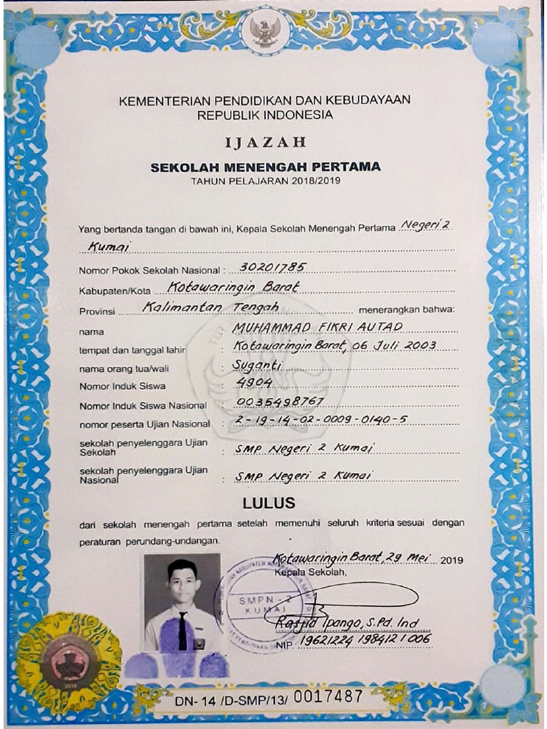 IJAZAH SEKOLAH MENENGAH PERTAMA (SMP) - Compressed | PDF