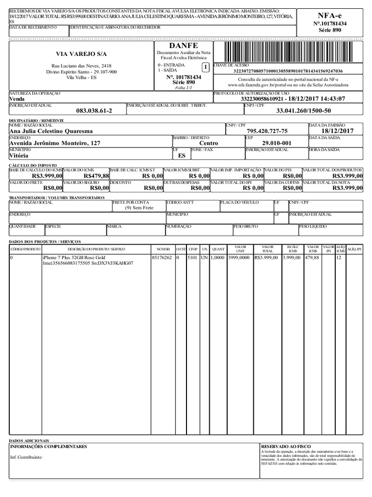 Danfe | PDF | Recibo