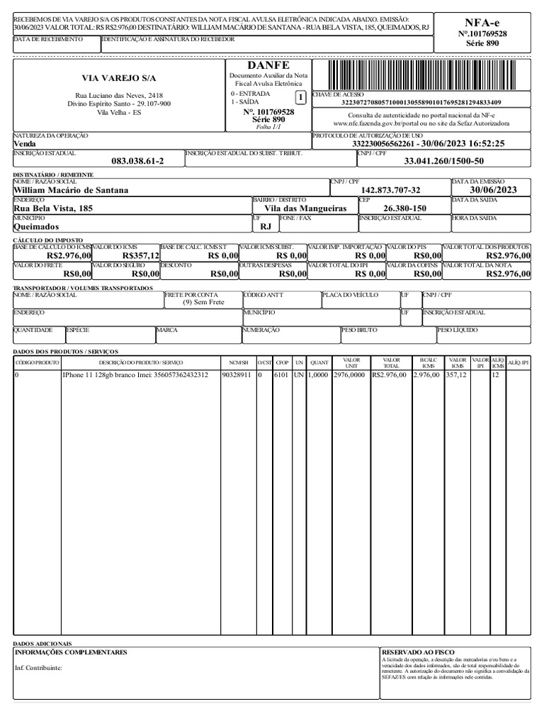 Danfe | PDF | Recibo