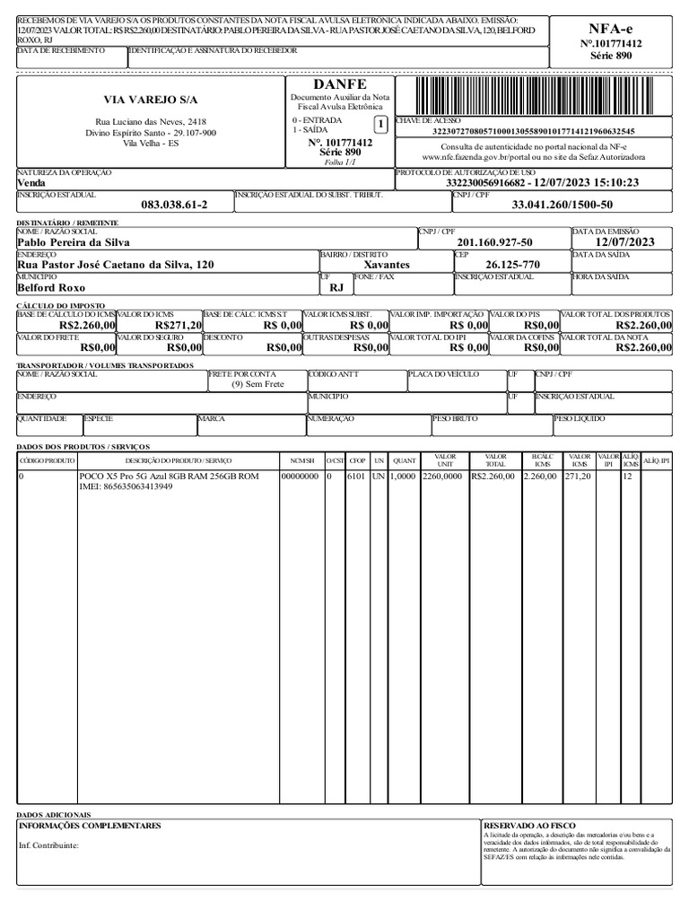 Danfe | PDF | Recibo