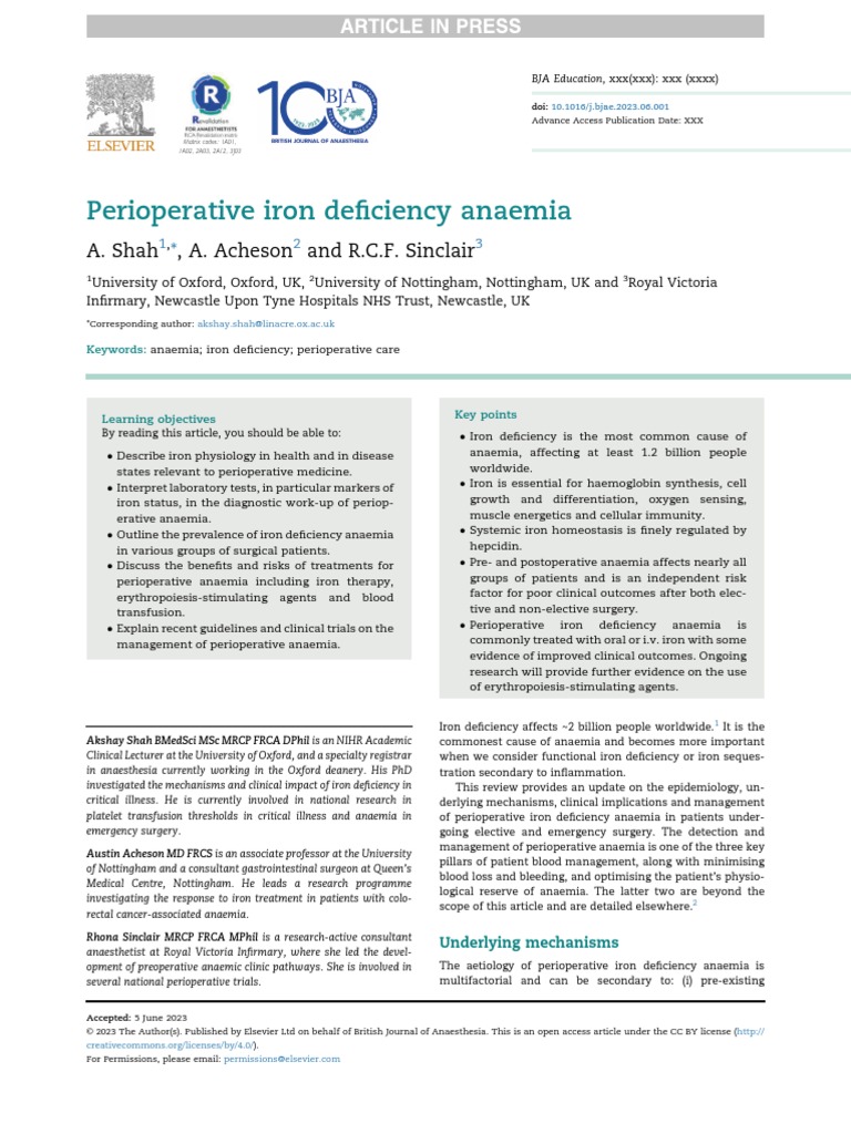 Anemia en El Perioperstorio | PDF | Anemia | Medicine