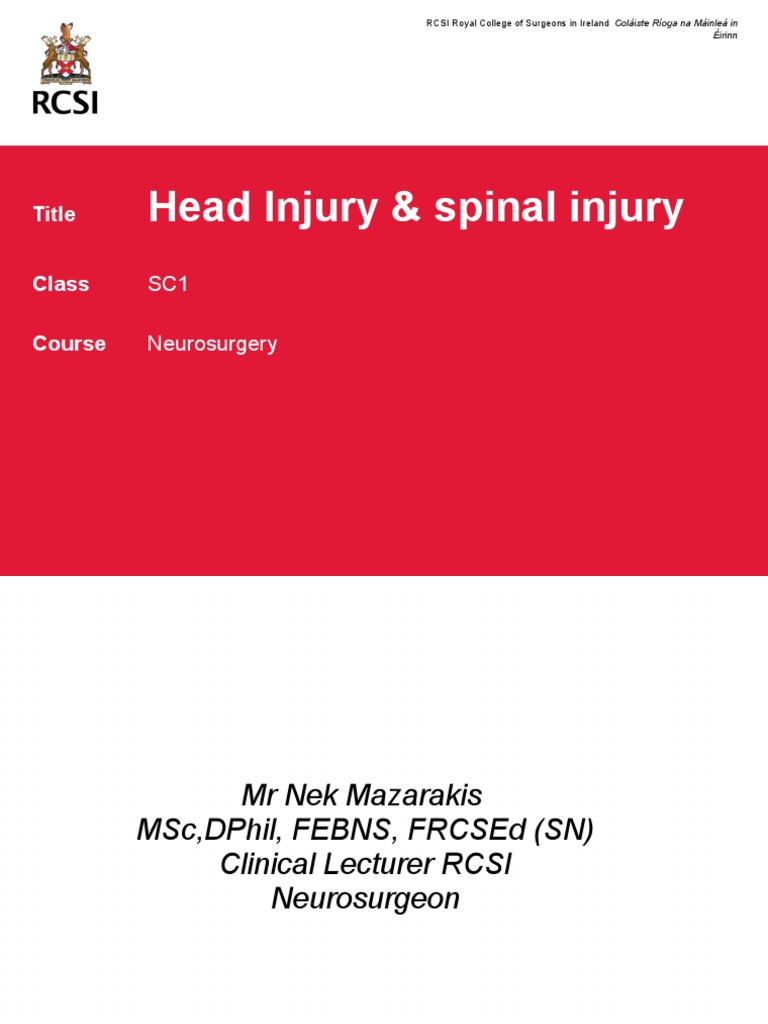 Head and Spinal Cord Injury Overview | PDF | Spinal Cord Injury ...