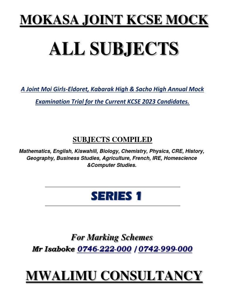 Kcse 2023 Mokasa Mocks s1 | PDF | Precipitation (Chemistry) | Gases