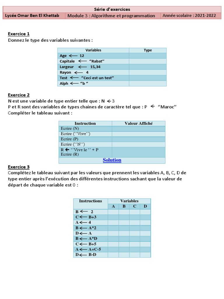Serie 1 | PDF | Algorithmes | Programmation informatique