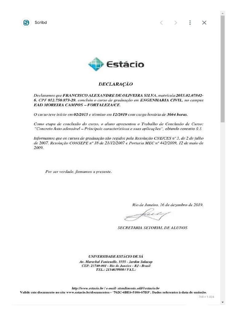 Modelo Declaração Faculdade | PDF