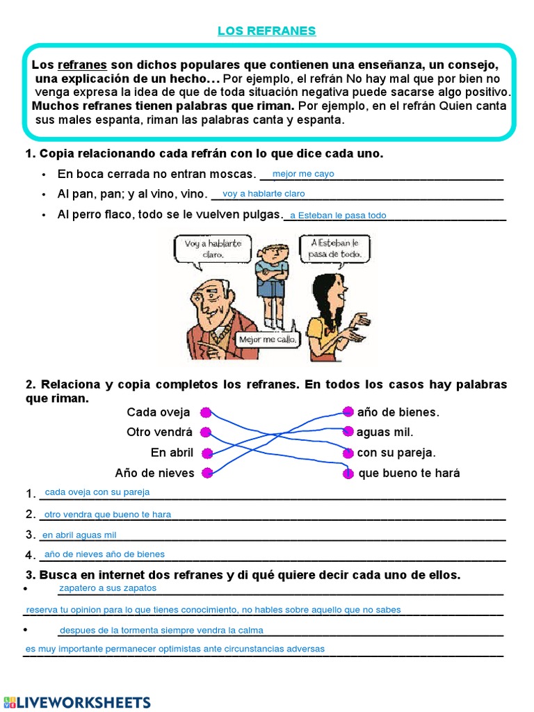 LOS - REFRANES Hoja de Trabajo | PDF
