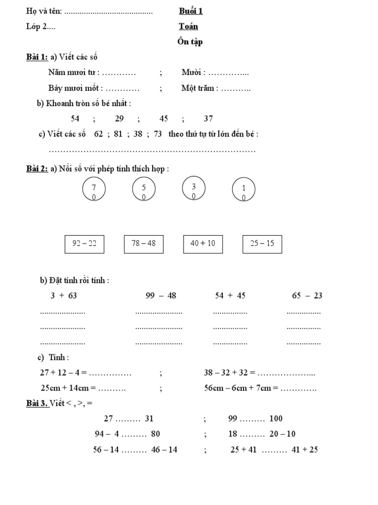 Bai Tap On He Lop 1 Len Lop 2 | PDF