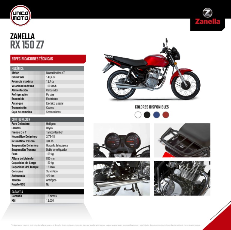 Ficha Técnica Zanella RX 150 Z7 | PDF
