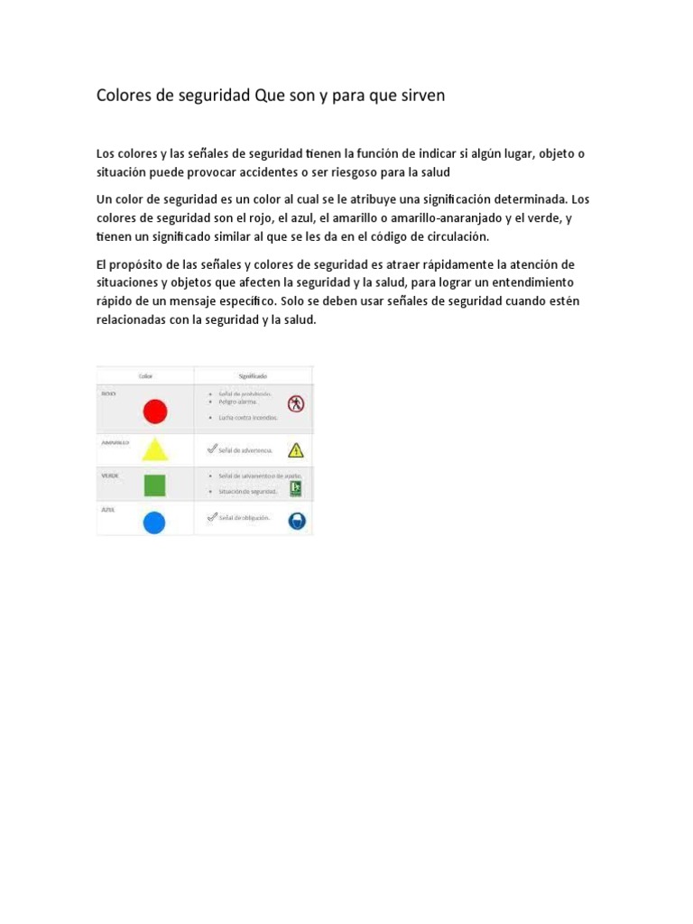 Colores de Seguridad Que Son y para Que Sirven | PDF | Color | Rojo