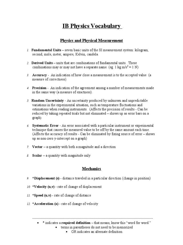 IB Physics Vocabulary and Definitions | PDF | Waves | Atomic Nucleus