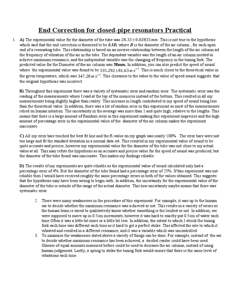 End Correction For Closed Tube Evaluation | PDF | Observational Error ...