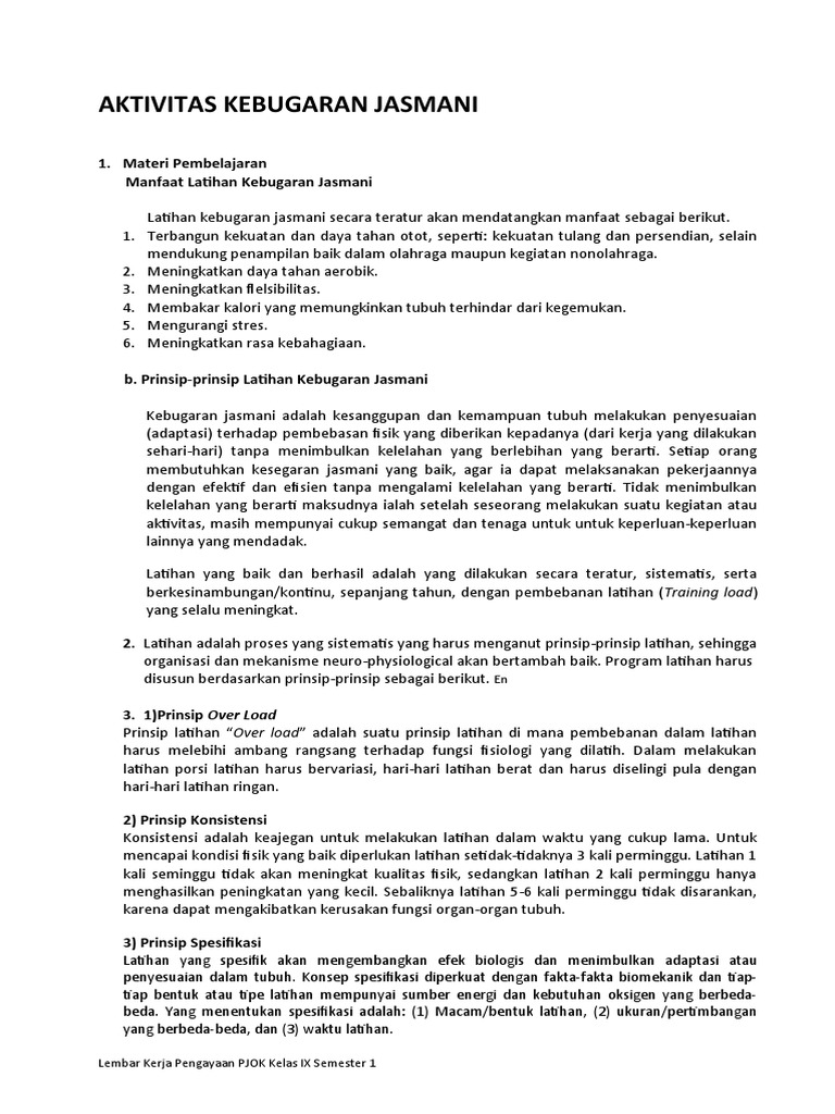 LKPS Kebugaran Jasmani Kelas 9 Sem 1 | PDF | Pengembangan Diri | Kesehatan Holistik