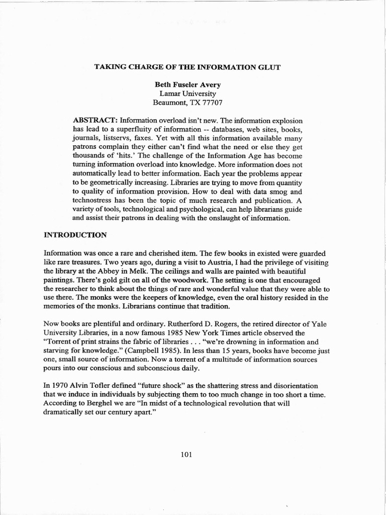Taking Charge of The Information Glut | PDF | Young Adult