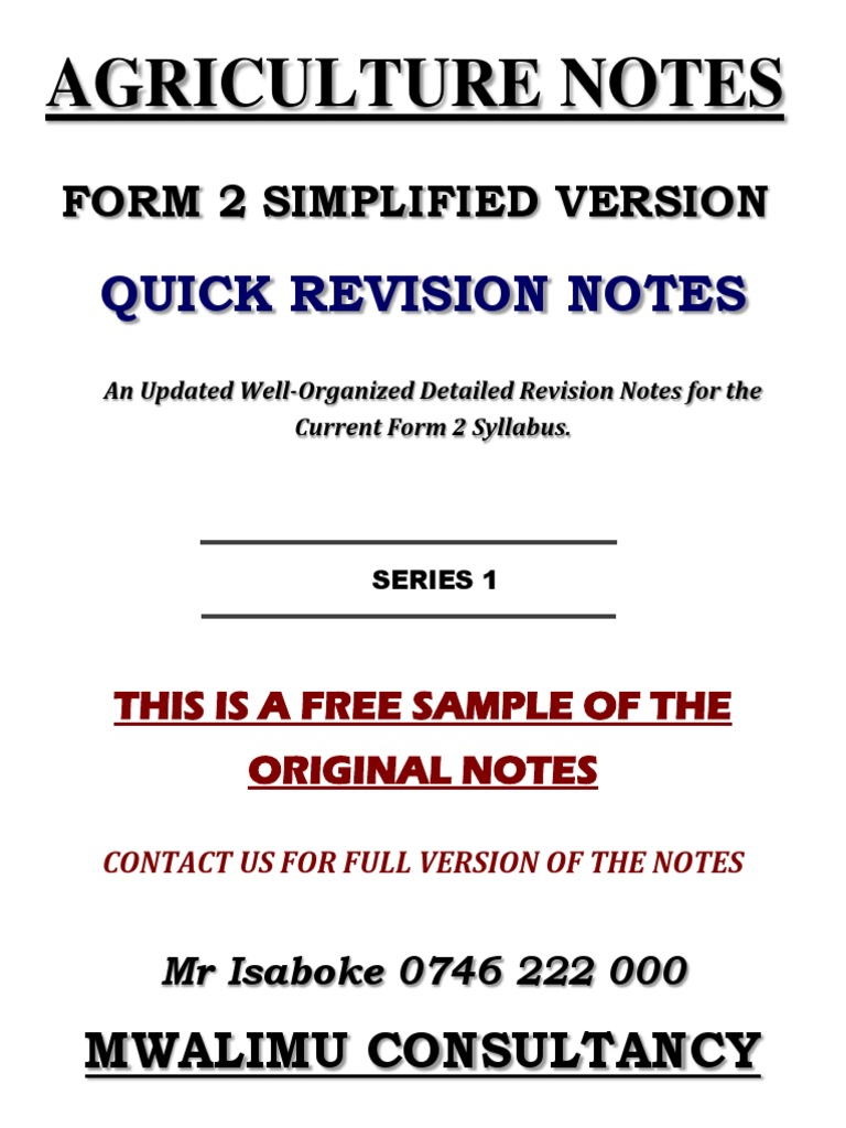 Form 2 Agriculture Revision Notes | PDF | Fertilizer | Plant Nutrition
