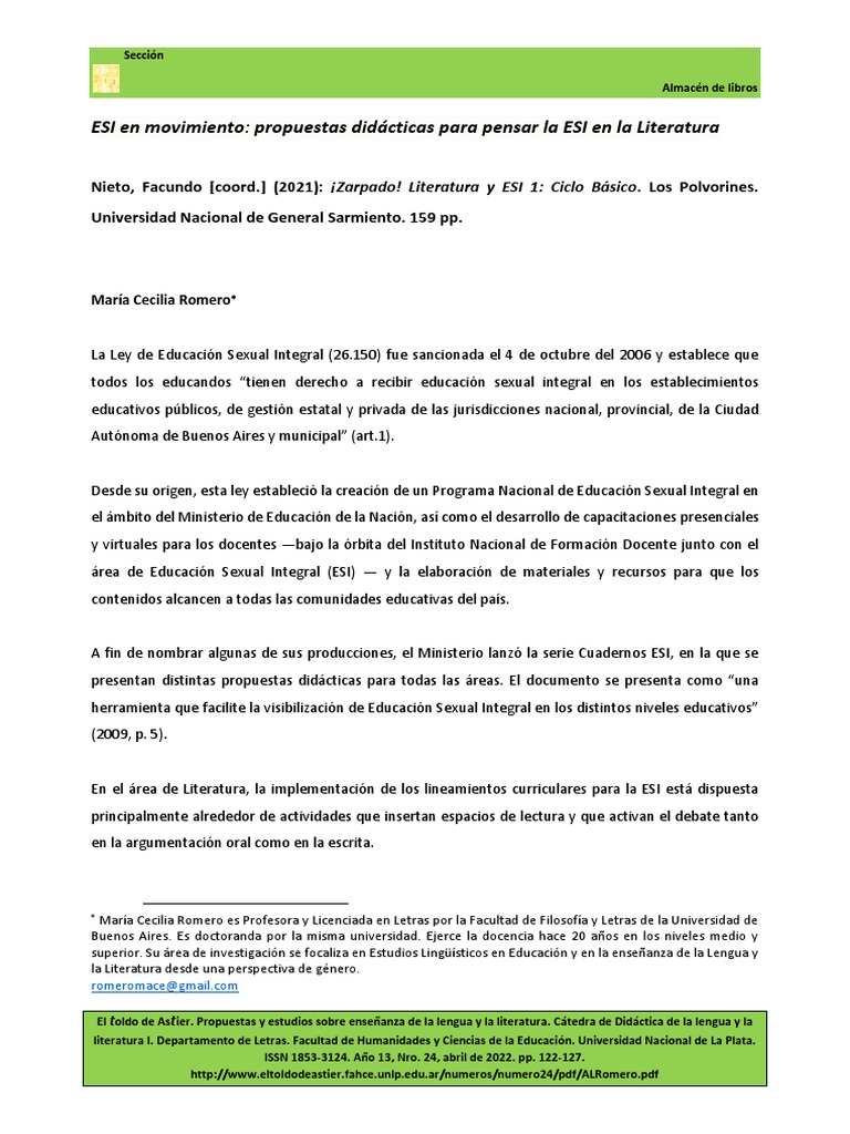 ALRomero - Sobre Zarpado de Facundo Nieto | PDF | Enseñando | Educación sexual