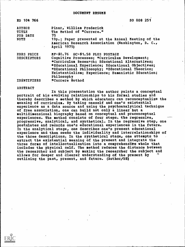 Method of "Currere." Pinar | PDF | Experience | Idea