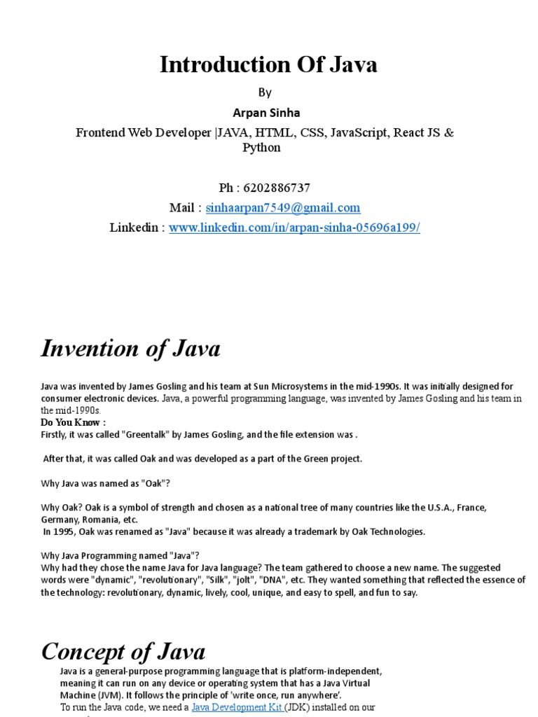 Introduction of Java | PDF | Java (Programming Language) | Java Virtual ...