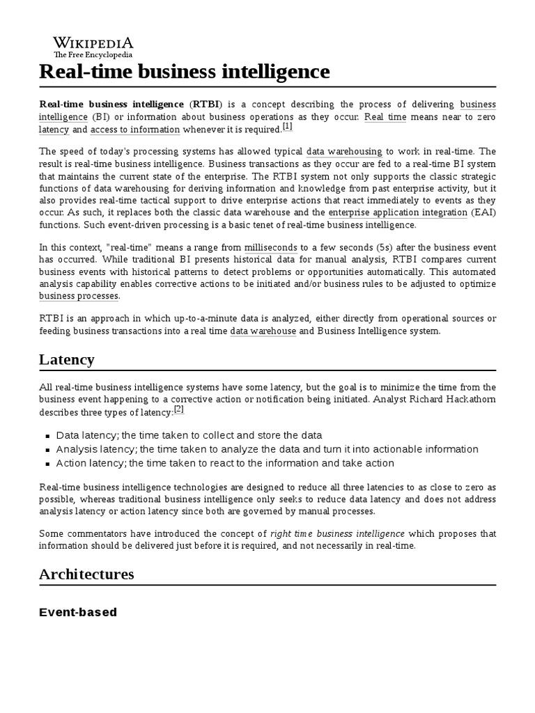 Real-Time Business Intelligence | PDF | Data Management | Information ...