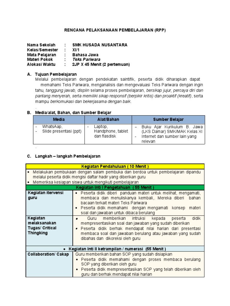 RPP Bab 3 Teks Pariwara | PDF