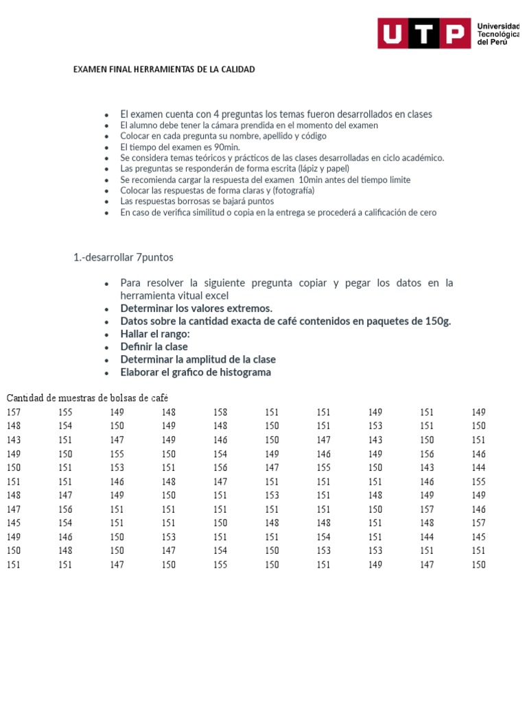 Examen Final Herramientas de La Calidad - Utp | PDF | Informática